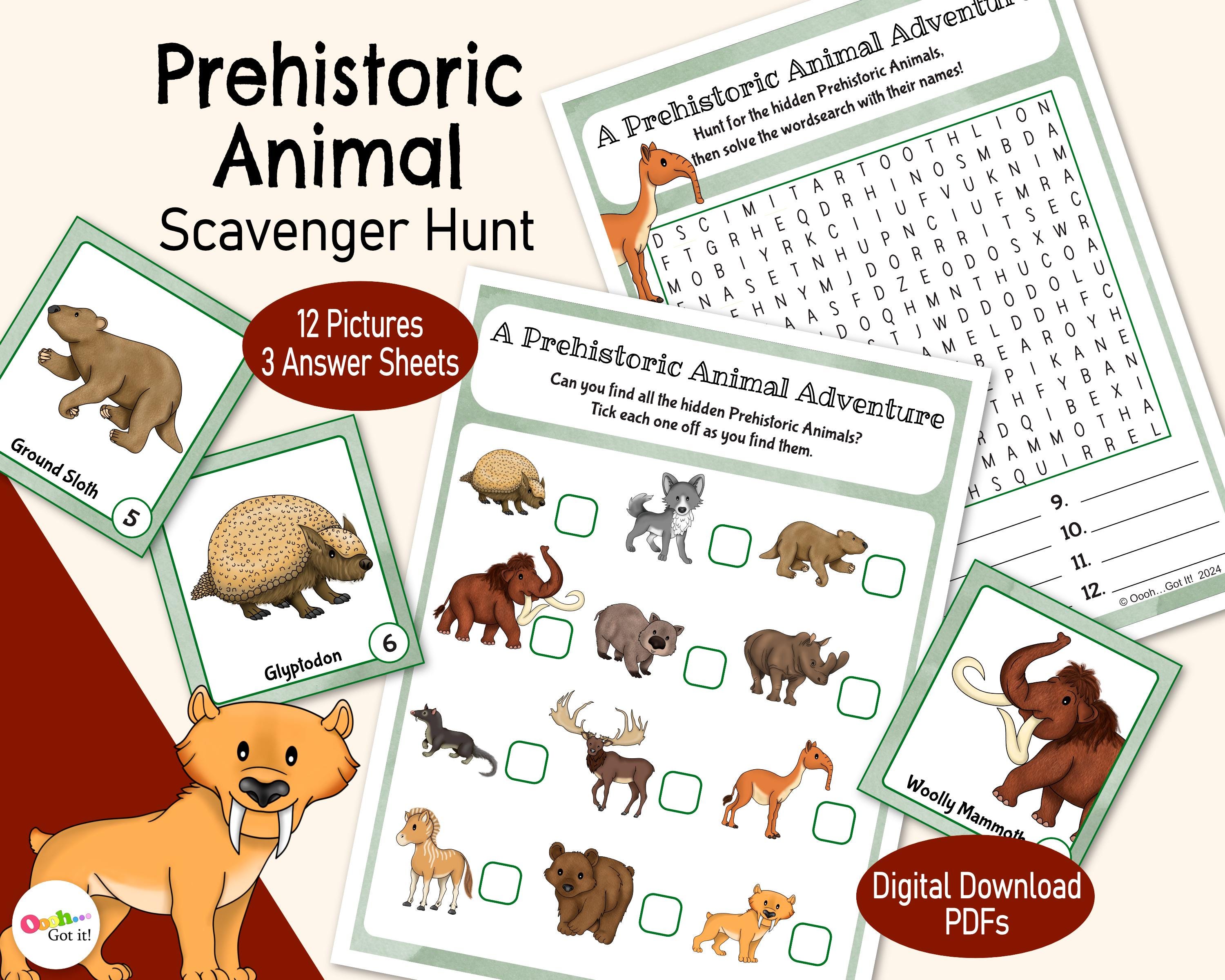 Prehistoric Animals Scavenger Hunt - a Printable Ice Age Family Game, a ...