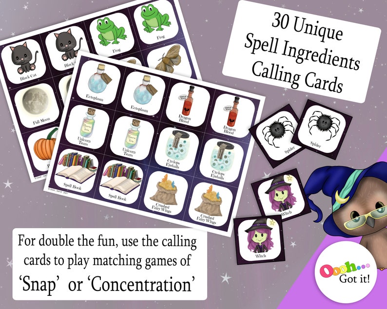 Witch Bingo Cards a printable magical birthday game with | Etsy