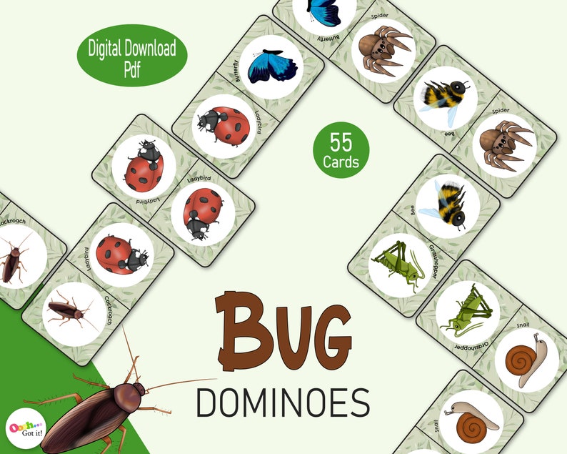Bug Dominoes, a Printable Creepy Crawly Party Game, a Insect Hunter ...