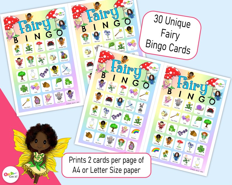 Fairy Bingo, a Printable Rainbow Kids Activity, Party Game for a Rainy ...