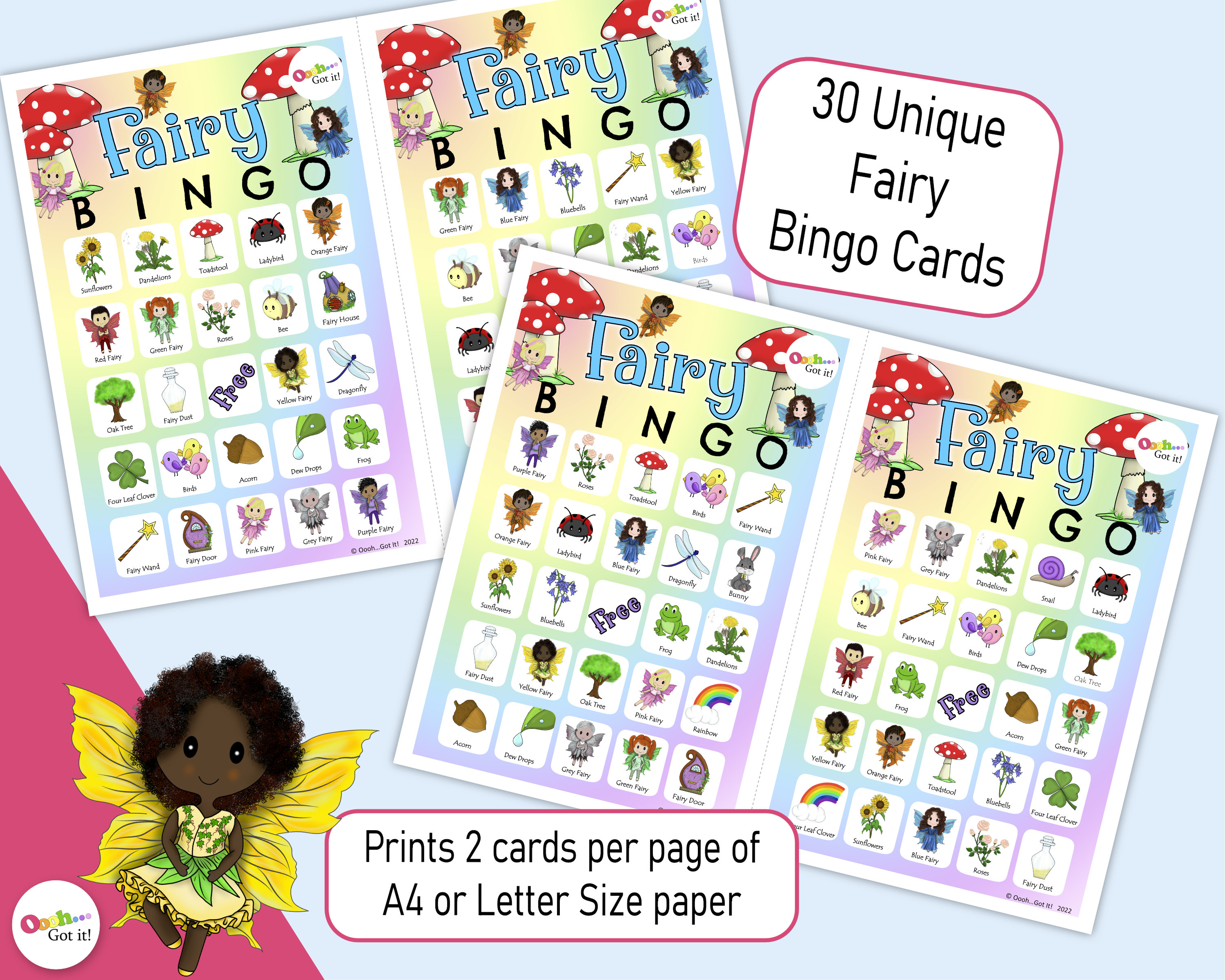 Fairy Bingo, a Printable Rainbow Kids Activity, Party Game for a Rainy ...