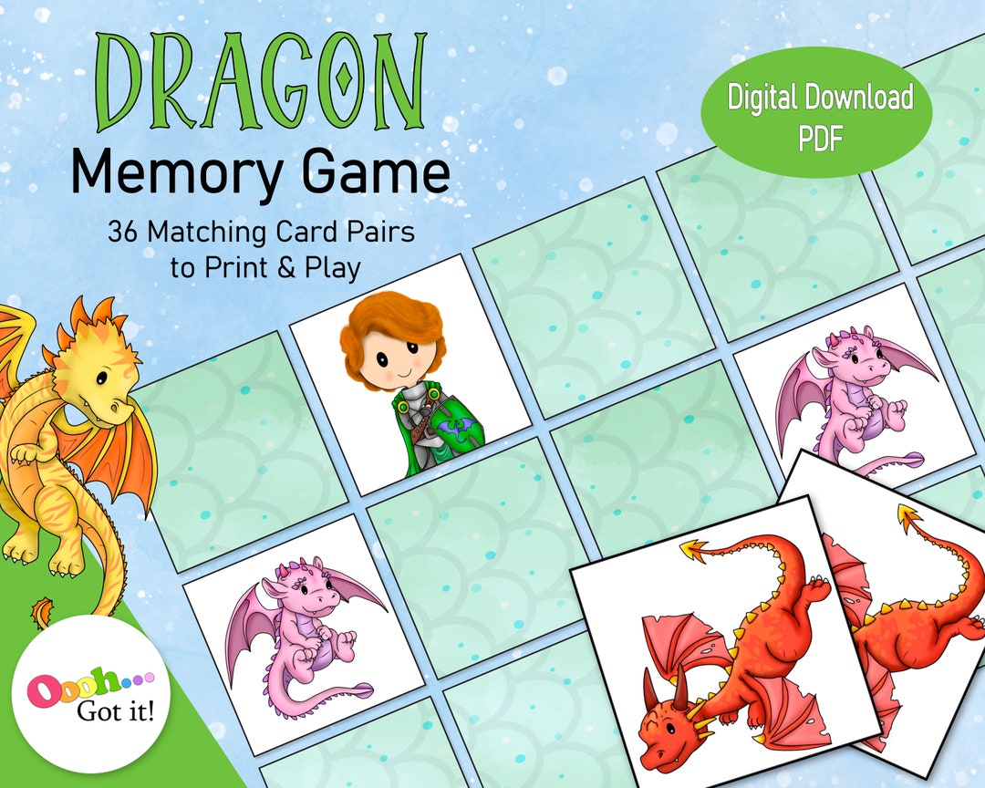 Dragon Memory Card Game a Printable Fantasy Dragons & Knights - Etsy