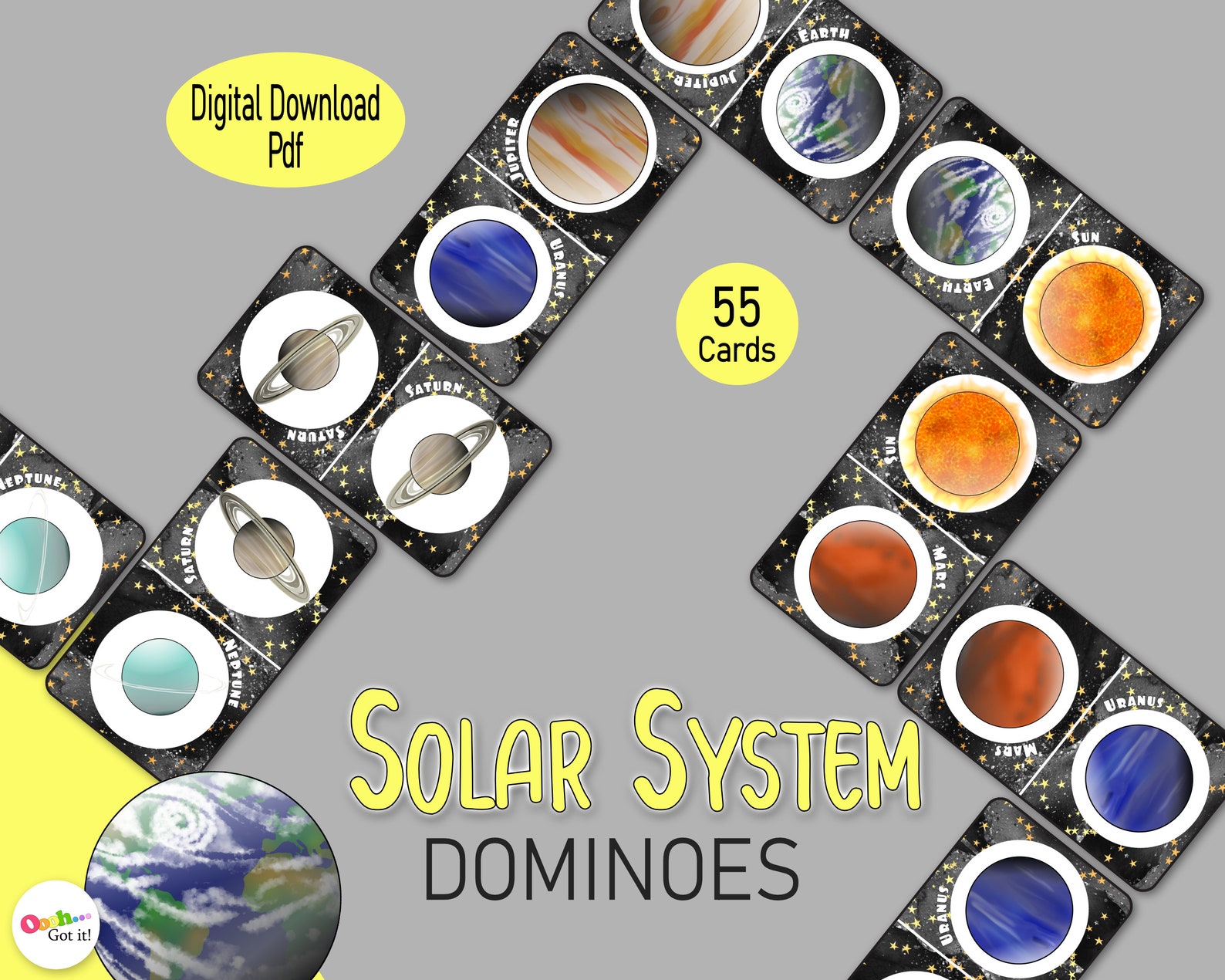 Solar System Dominoes, a Printable Picture Matching, Space Game for ...