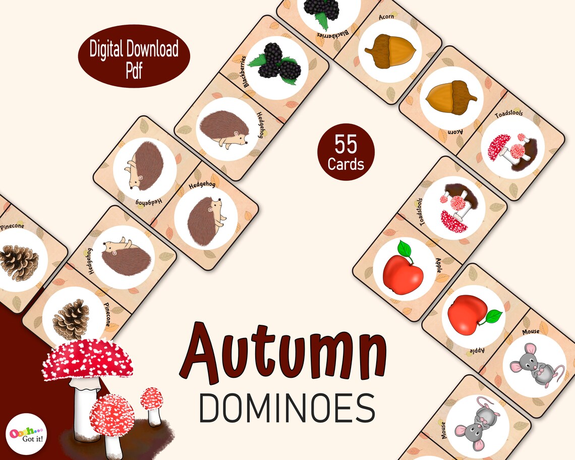 Fall Dominoes, a Printable Autumn Kids Activity, a Picture Matching ...