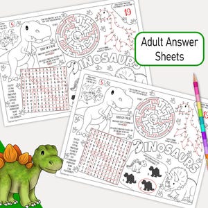Dinosaur Placemat, a Printable Birthday Party Activity for Kids, T-rex ...