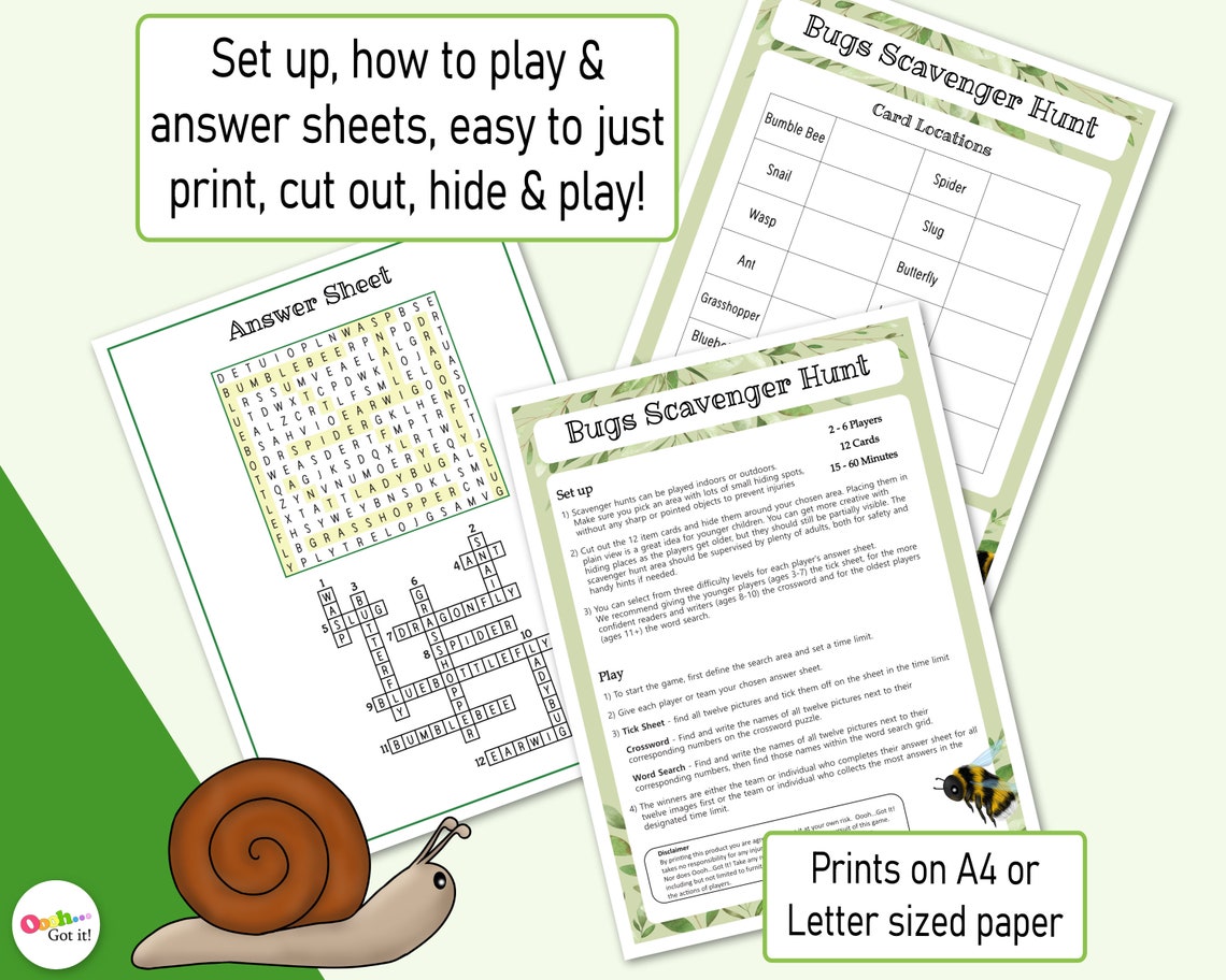 Bug Scavenger Hunt, a Printable Creepy Crawler Picture Matching Game ...
