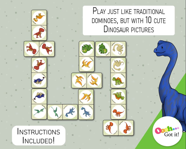 Dinosaur Dominoes a Printable Kids Matching Game for a Boys - Etsy UK