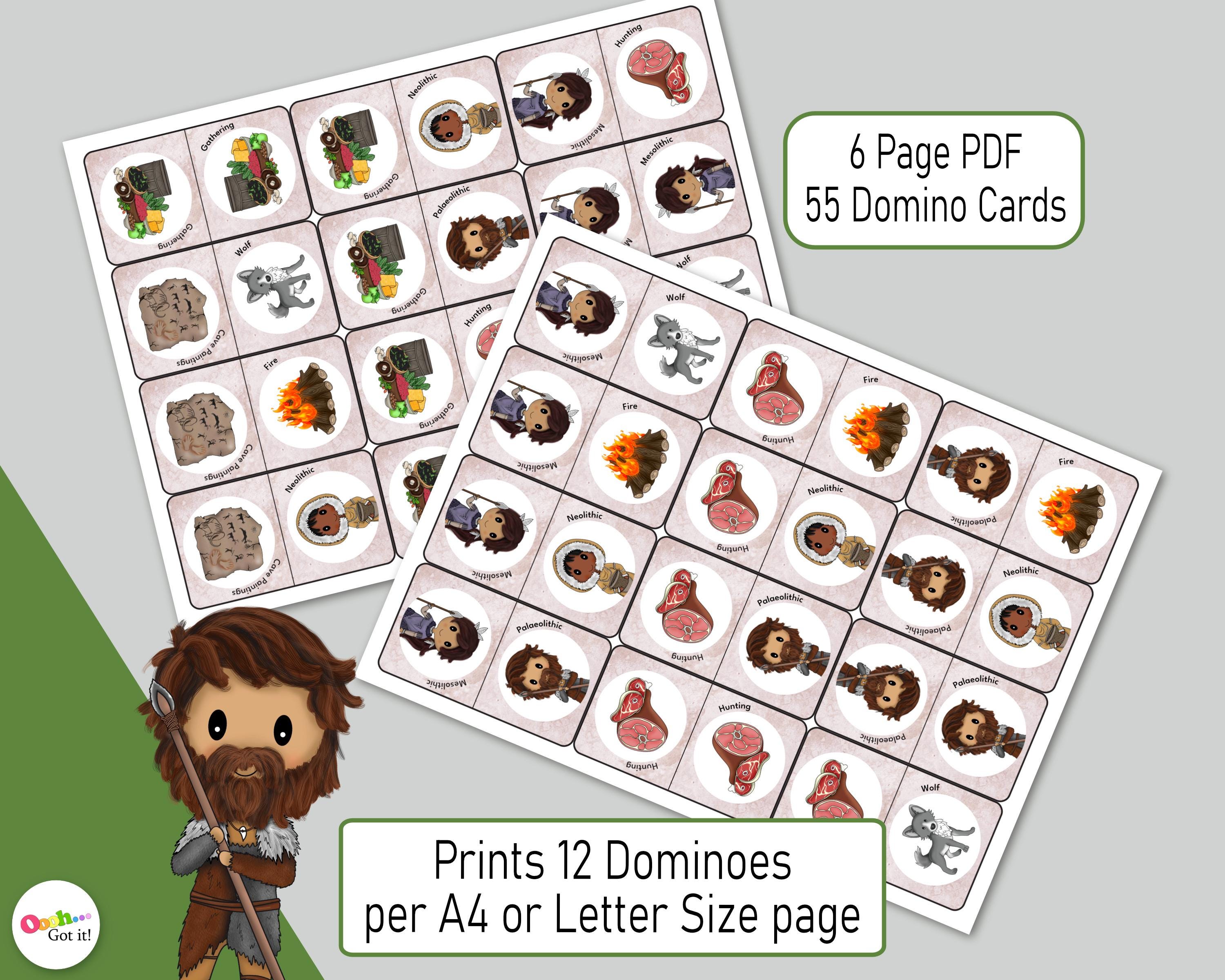 Stone Age Dominoes, a Printable Prehistoric Picture Matching Activity ...