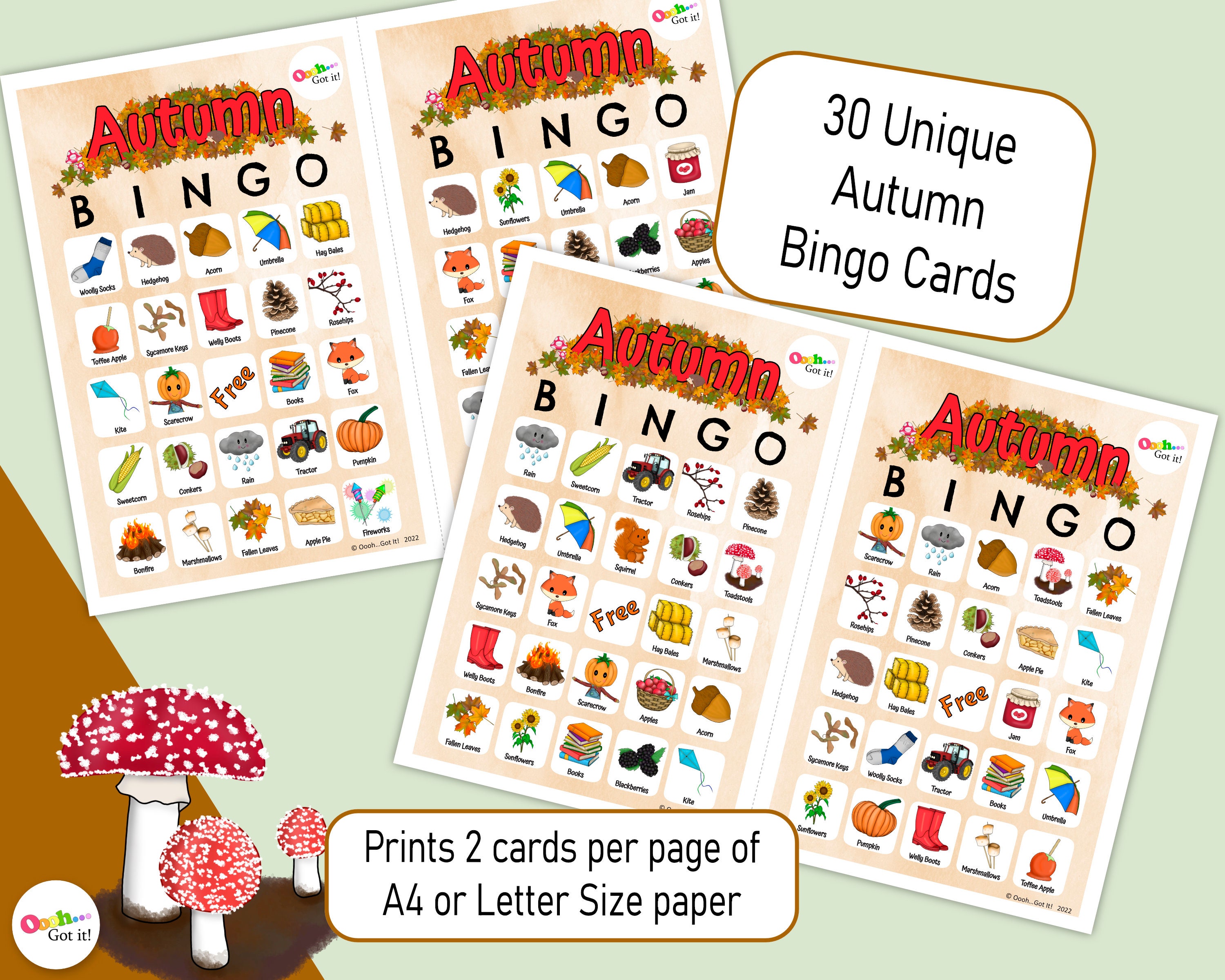 Autumn Bingo Cards a Fall Printable Kids Activity a - Etsy UK
