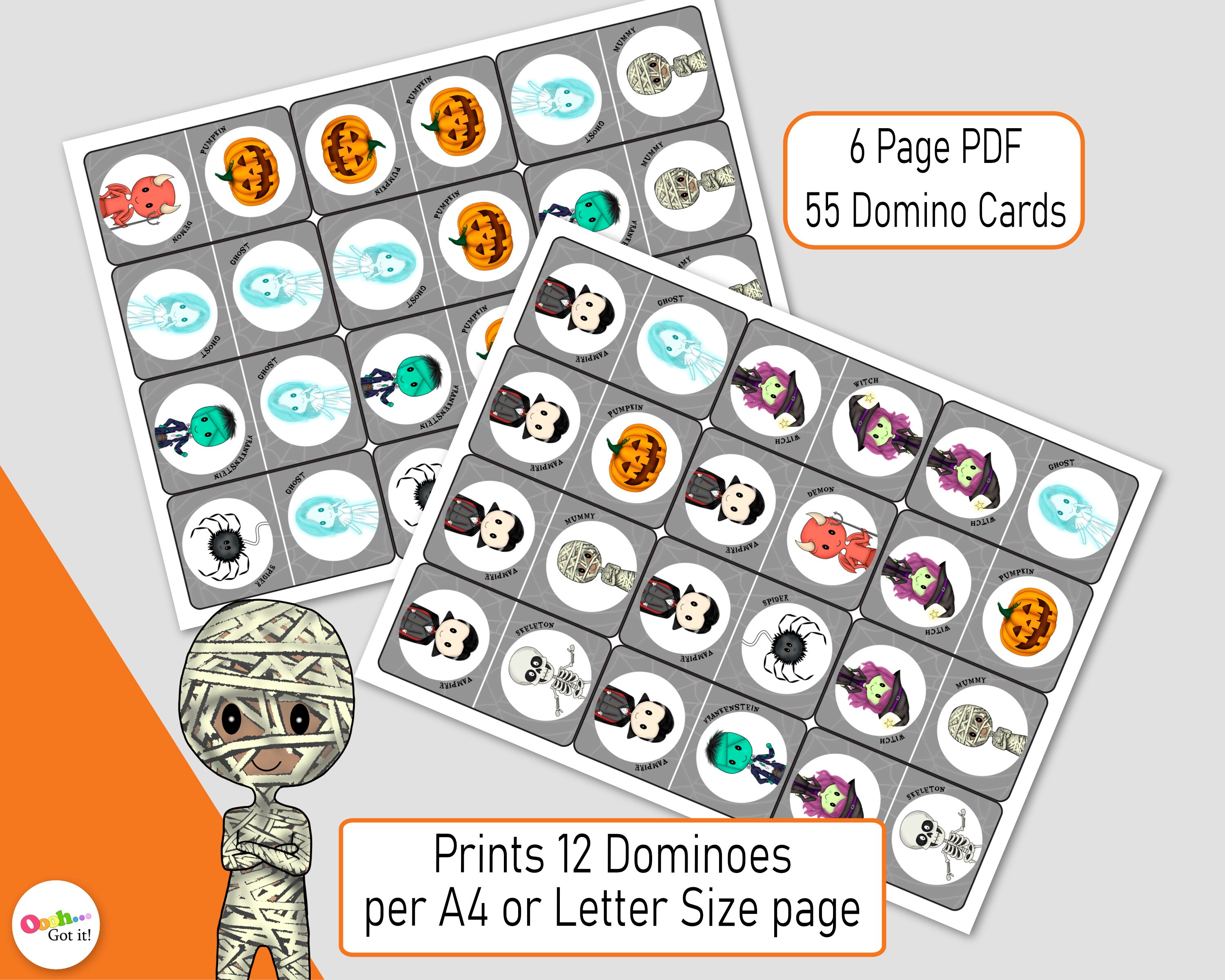 Halloween Dominoes, a Spooky Printable Matching Game Domino Game for ...