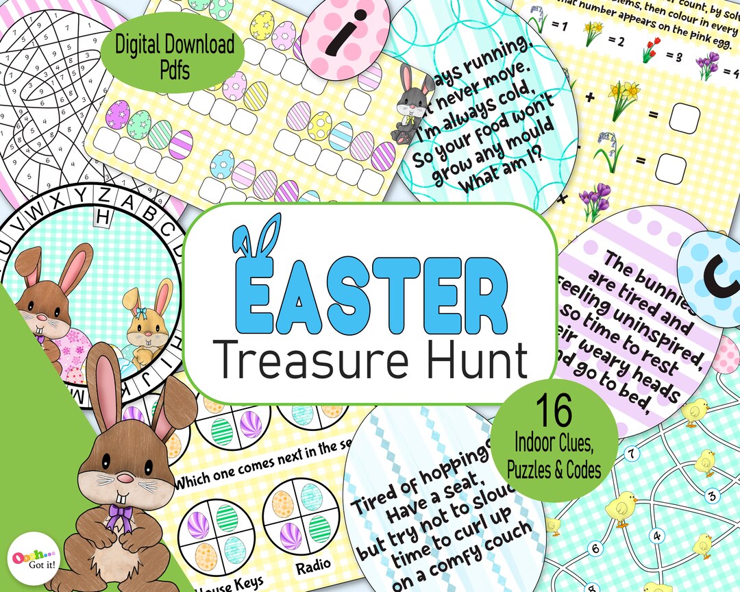 Easter Egg Treasure Hunt, Printable Indoor Kids Scavenger Hunt Clues ...