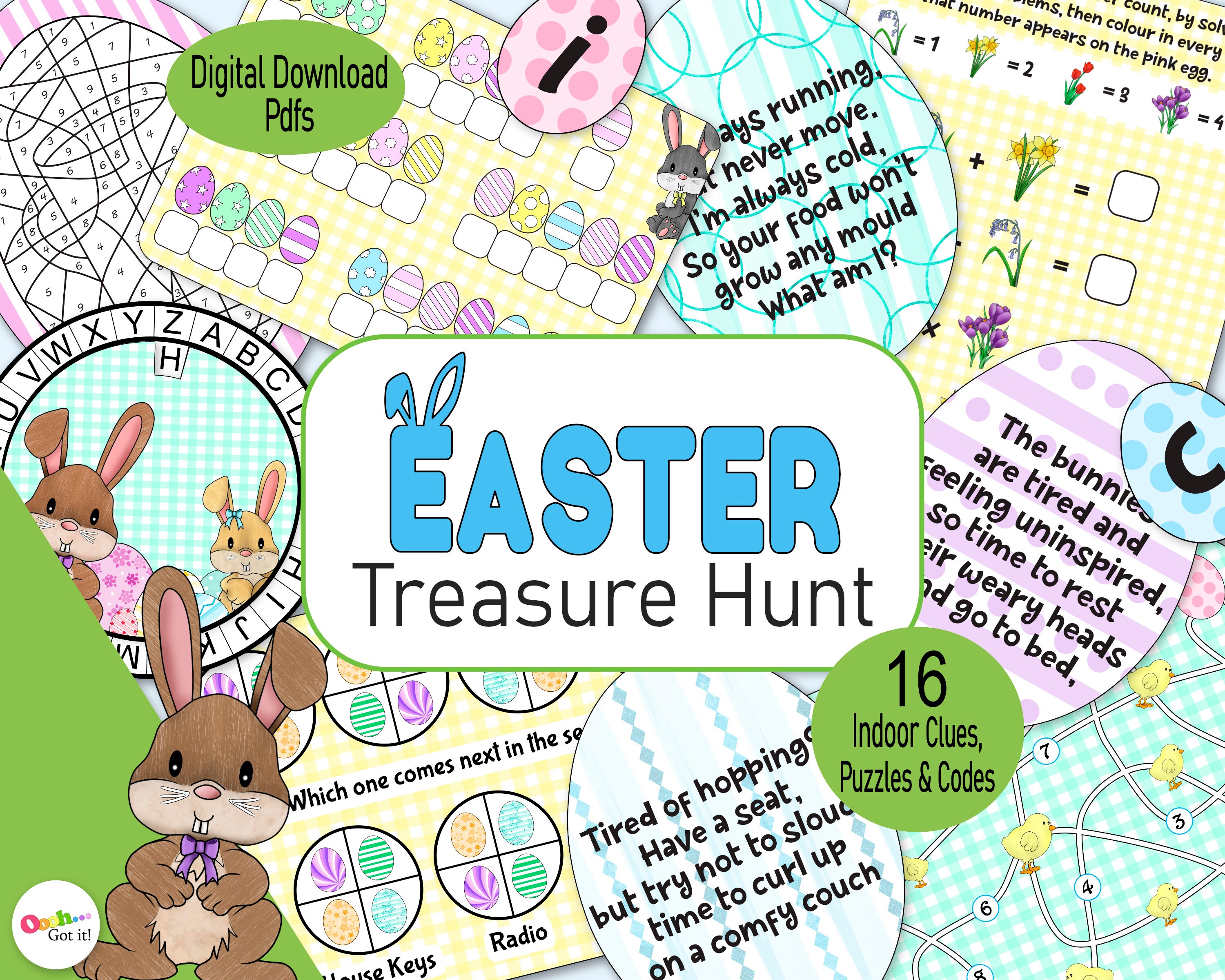 Easter Egg Treasure Hunt, Printable Indoor Kids Scavenger Hunt Clues ...