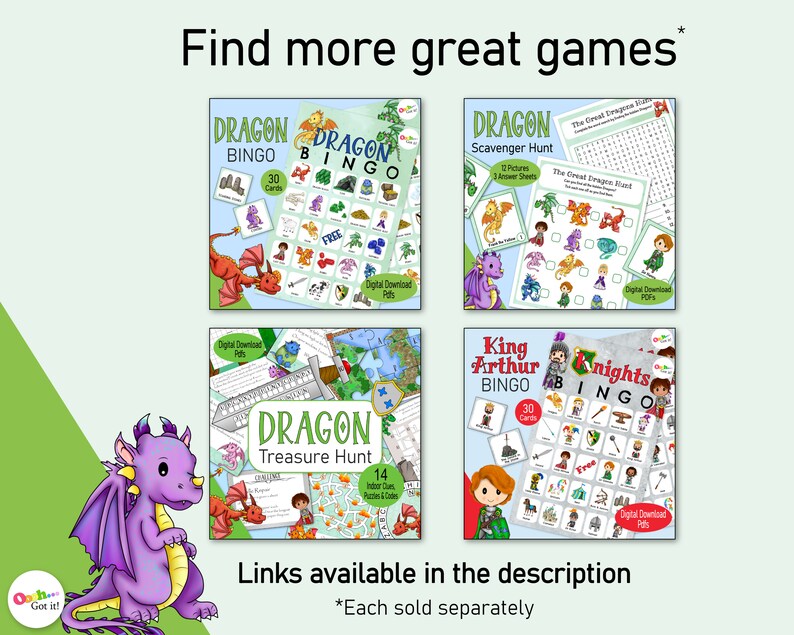 Dragon Memory Card Game, a Printable Fantasy Dragons & Knights Picture ...
