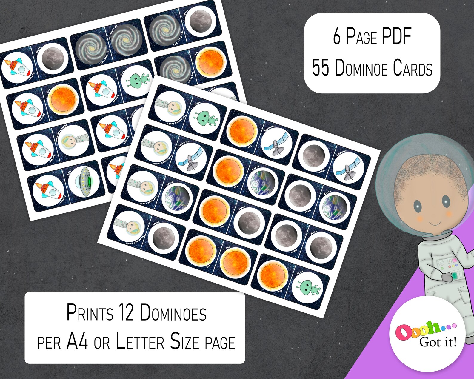 Outer Space Dominoes a Printable Alien Kids Activity Game | Etsy