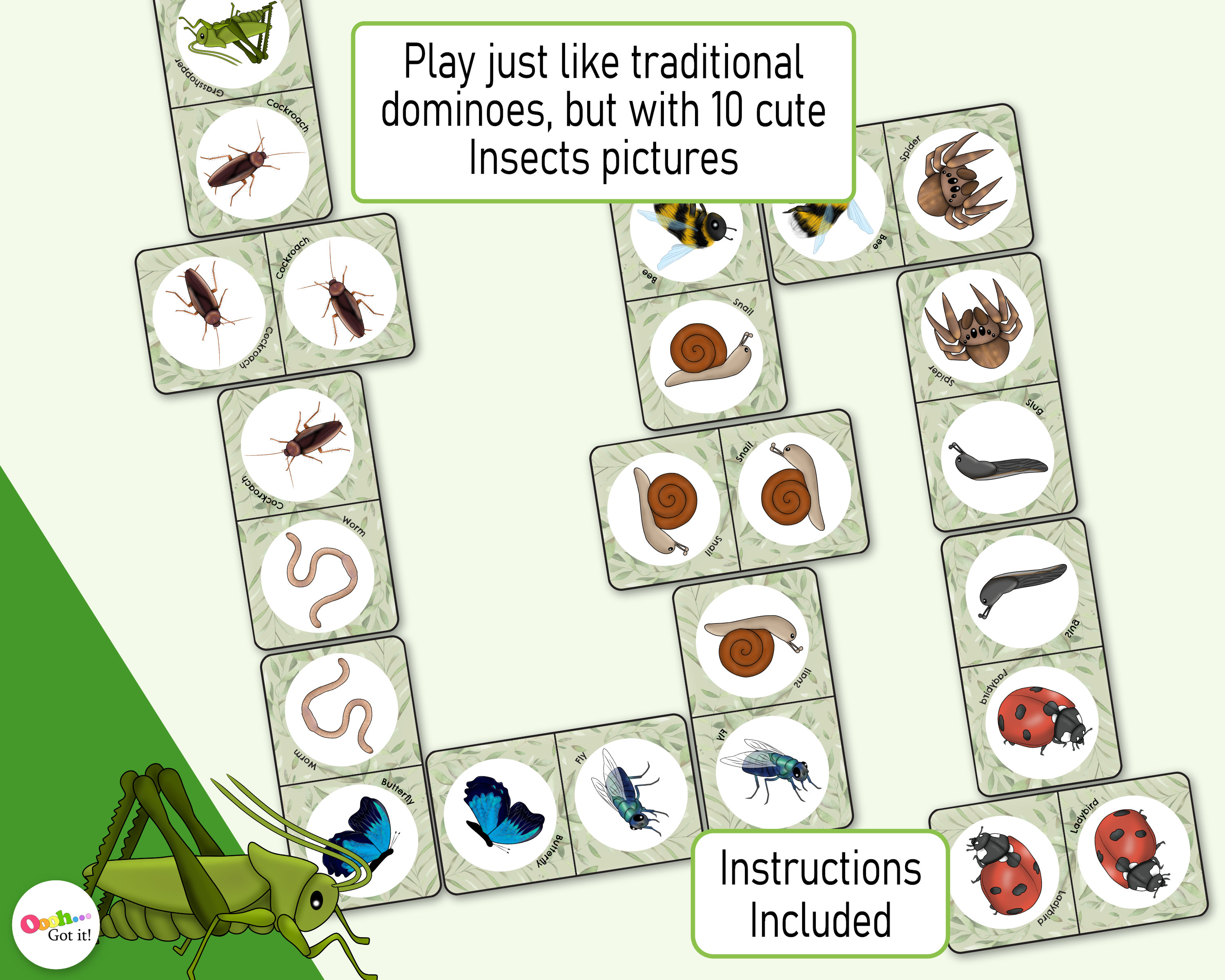 Bug Dominoes, a Printable Creepy Crawly Party Game, a Insect Hunter ...