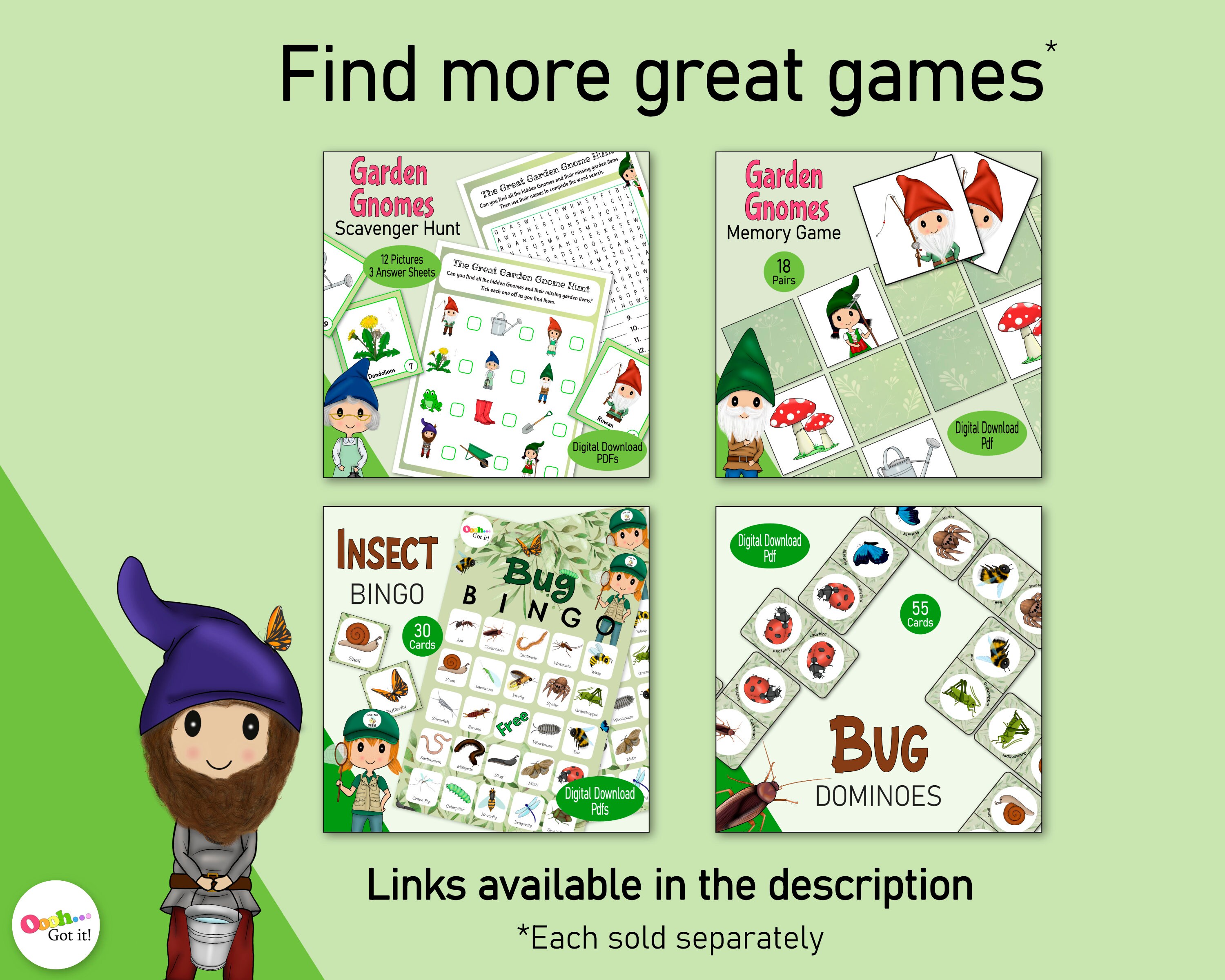 Garden Gnome Bingo Cards a Printable Garden Party Game Kids - Etsy