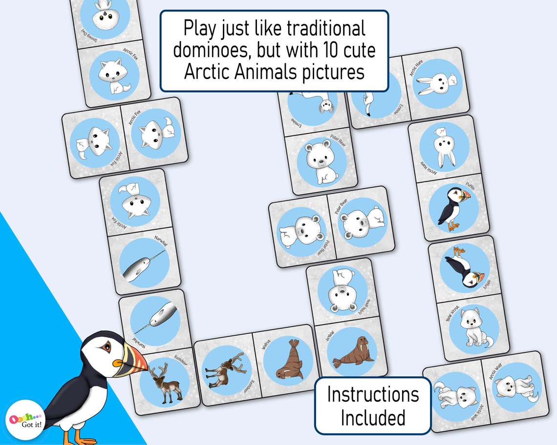 Arctic Animal Dominoes, a Printable Kids Picture Game, a Winter ...