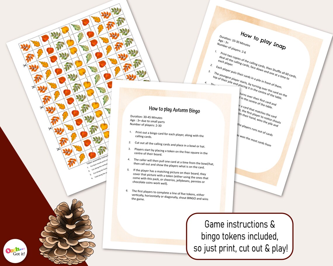 Autumn Bingo Cards, a Fall Printable Kids Activity, a September ...