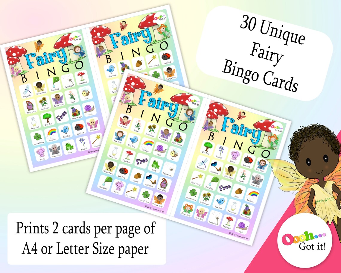 Fairy Bingo a Printable Rainbow Kids Activity Party Game for | Etsy UK