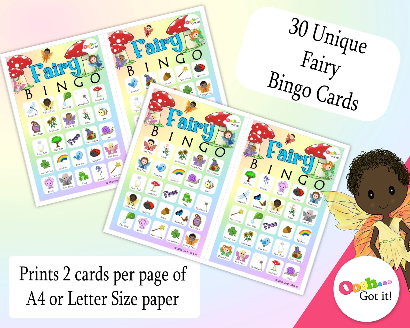 Fairy Bingo a Printable Rainbow Kids Activity Party Game for | Etsy UK