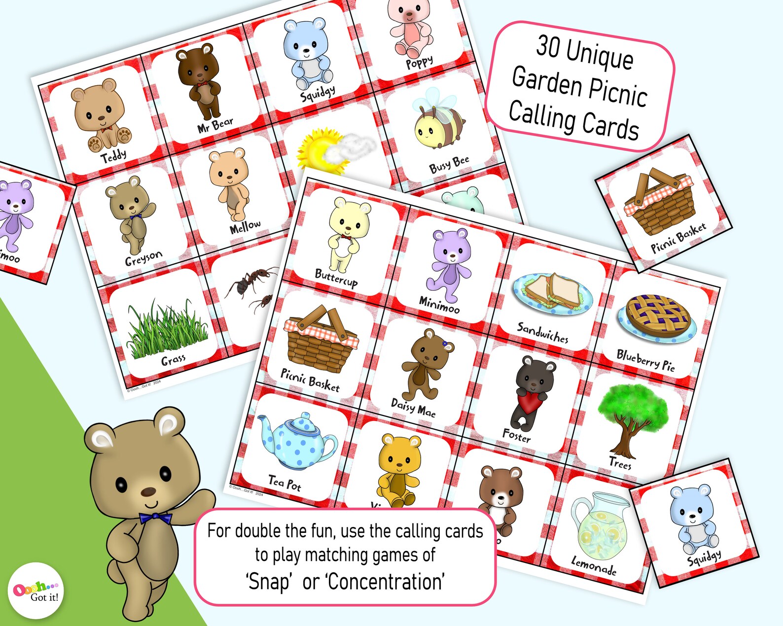 Teddy Bears Picnic Bingo, a Printable Baby Shower, or 1st Birthday ...