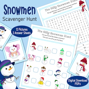 Snowmen Picture Scavenger Hunt, a Printable Hide & Seek Winter Game for ...