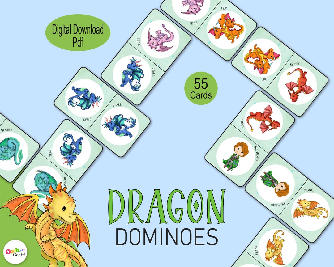 Dragon Dominoes, a Printable Kids Matching Game, Fantasy Birthday Party ...