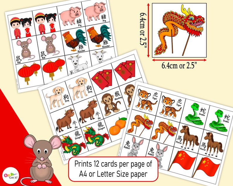 Chinese Zodiac Memory Card Game, a Printable Lunar New Year Picture Matching Game for Toddlers ...