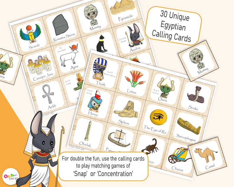 Ancient Egyptian Bingo Cards, a Printable Mummy Party Game, Kids ...