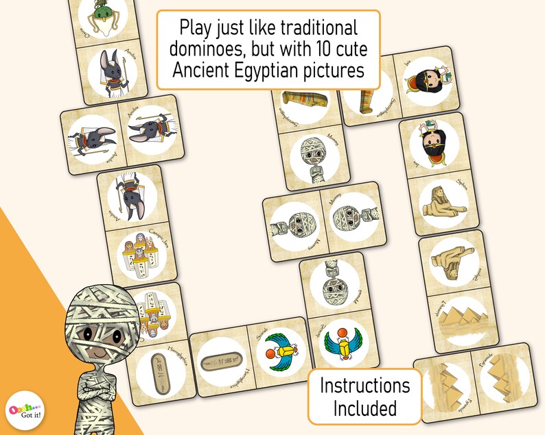 Ancient Egyptian Dominoes, a Printable Mummy Party Favor, Boy's ...
