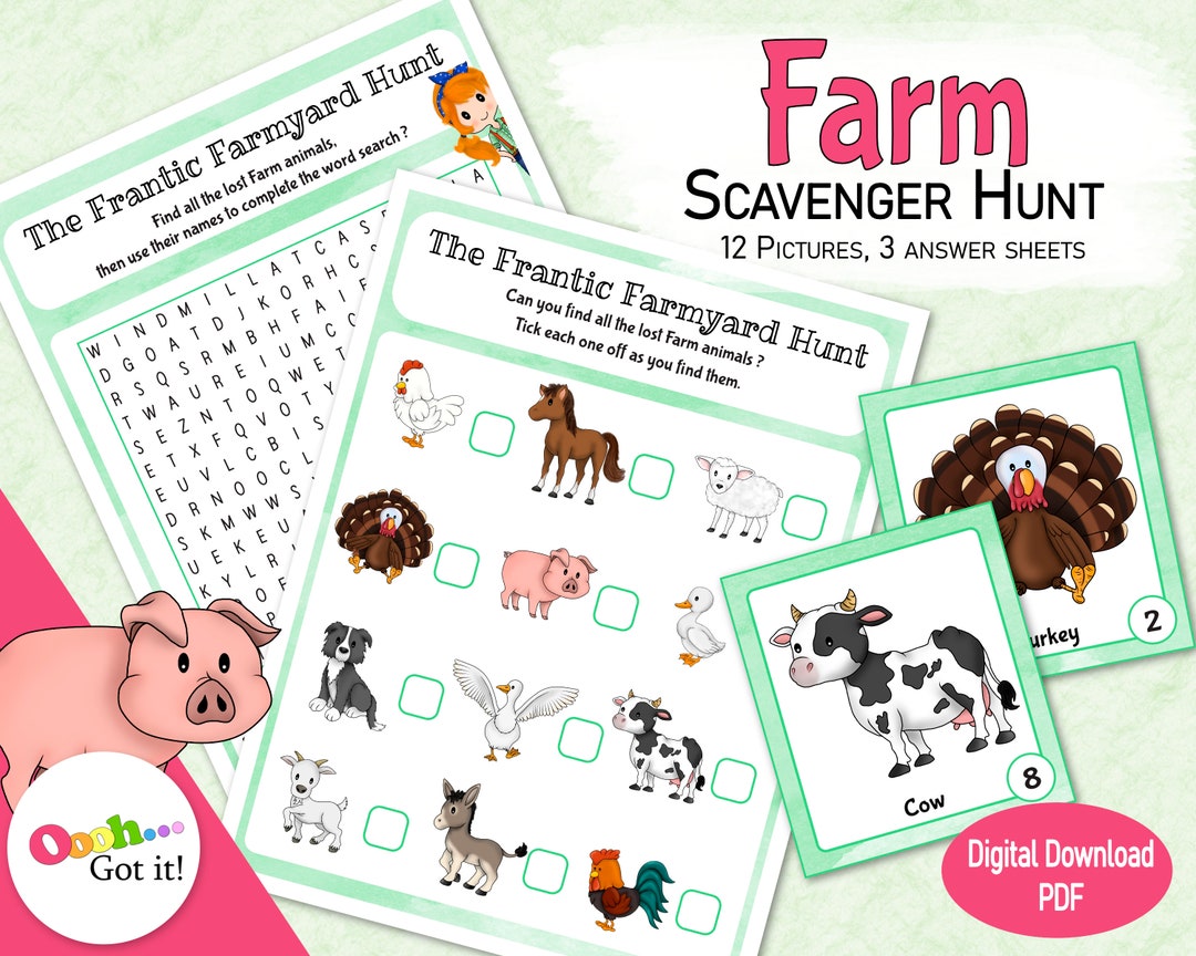 Farm Animal Scavenger Hunt a Printable Barnyard Picture - Etsy UK