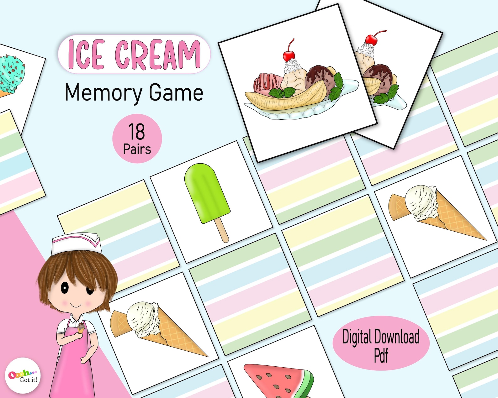 Ice Cream Memory Card Game, a Sweet Printable Picture-matching Party ...
