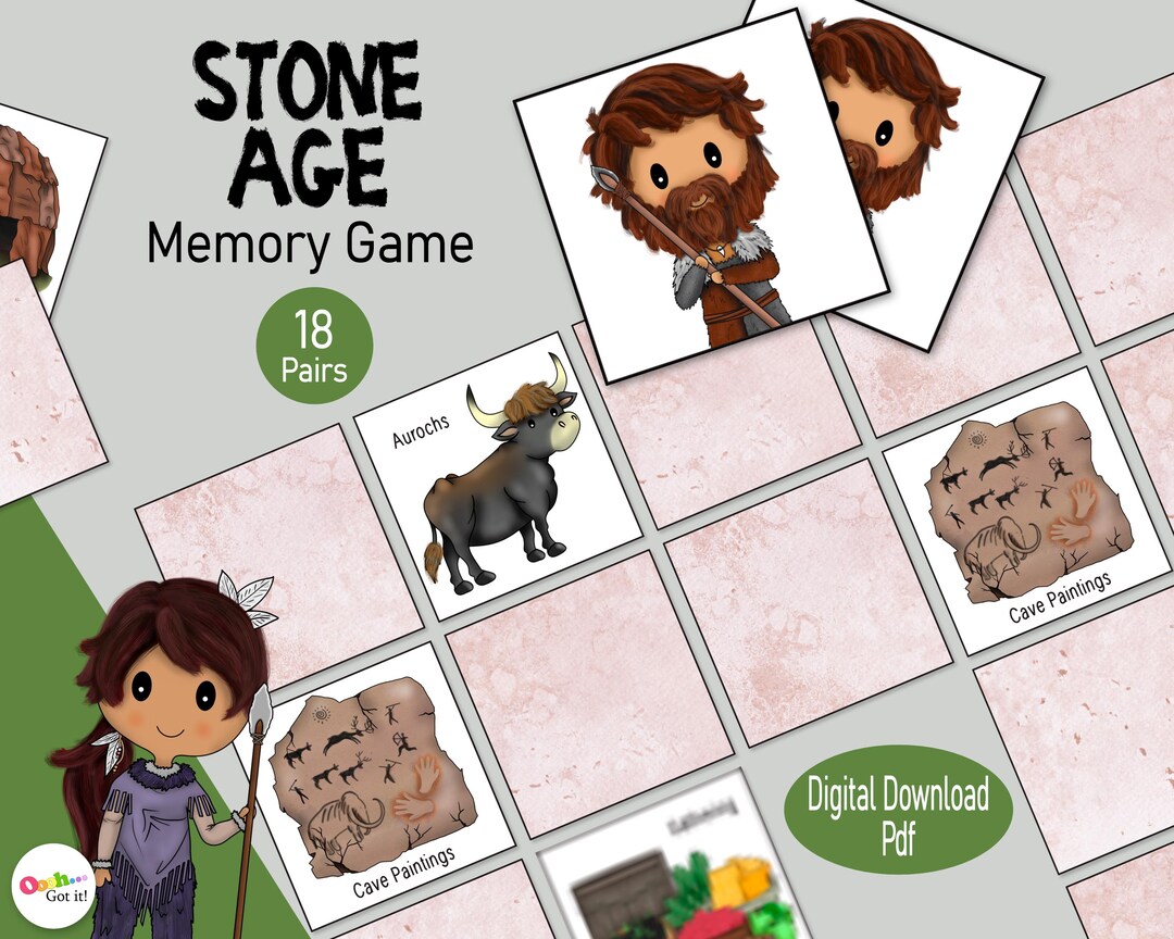 Stone Age Memory Card Game, a Printable Prehistoric Picture Matching ...