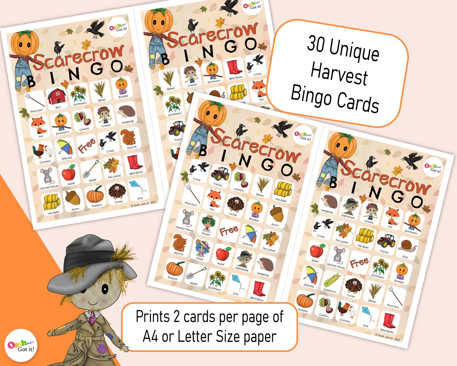 Fall Scarecrow Bingo Game, a Printable Kids Activity, a Family Game ...