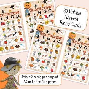 Fall Scarecrow Bingo Game, a Printable Kids Activity, a Family Game ...