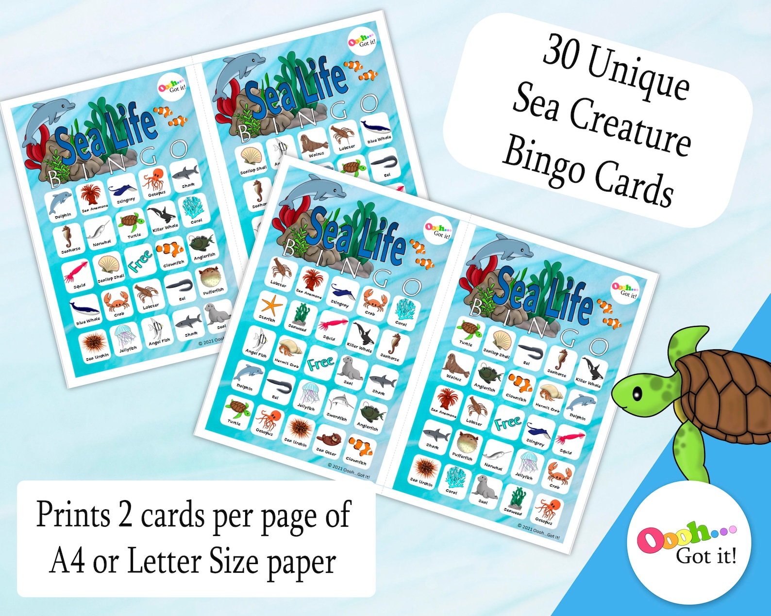 Under the Sea Bingo Game a Printable Ocean Animals Kids - Etsy