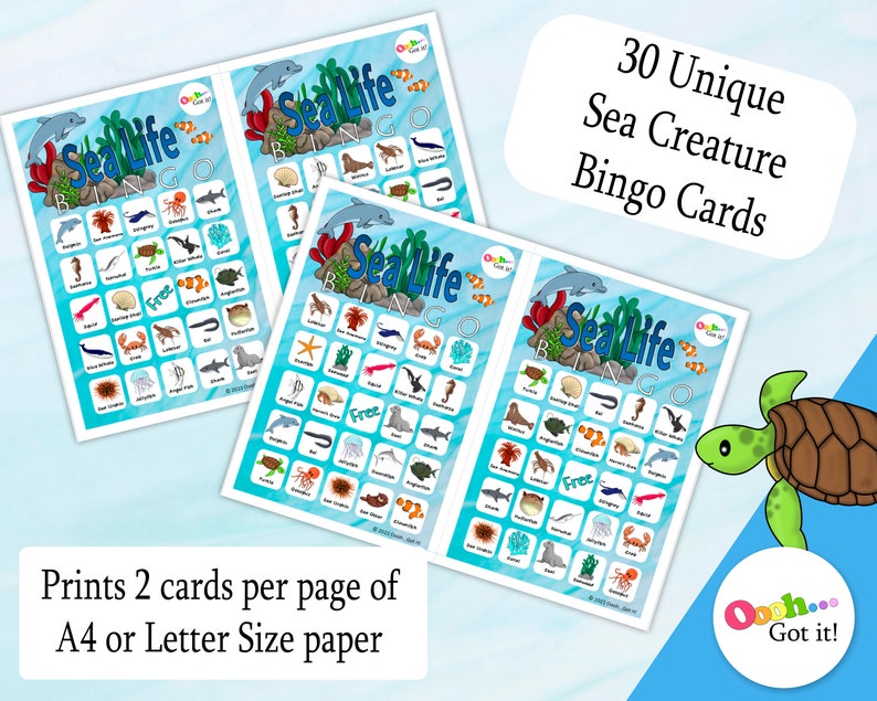 Under the Sea Bingo Game a printable ocean animals kids | Etsy
