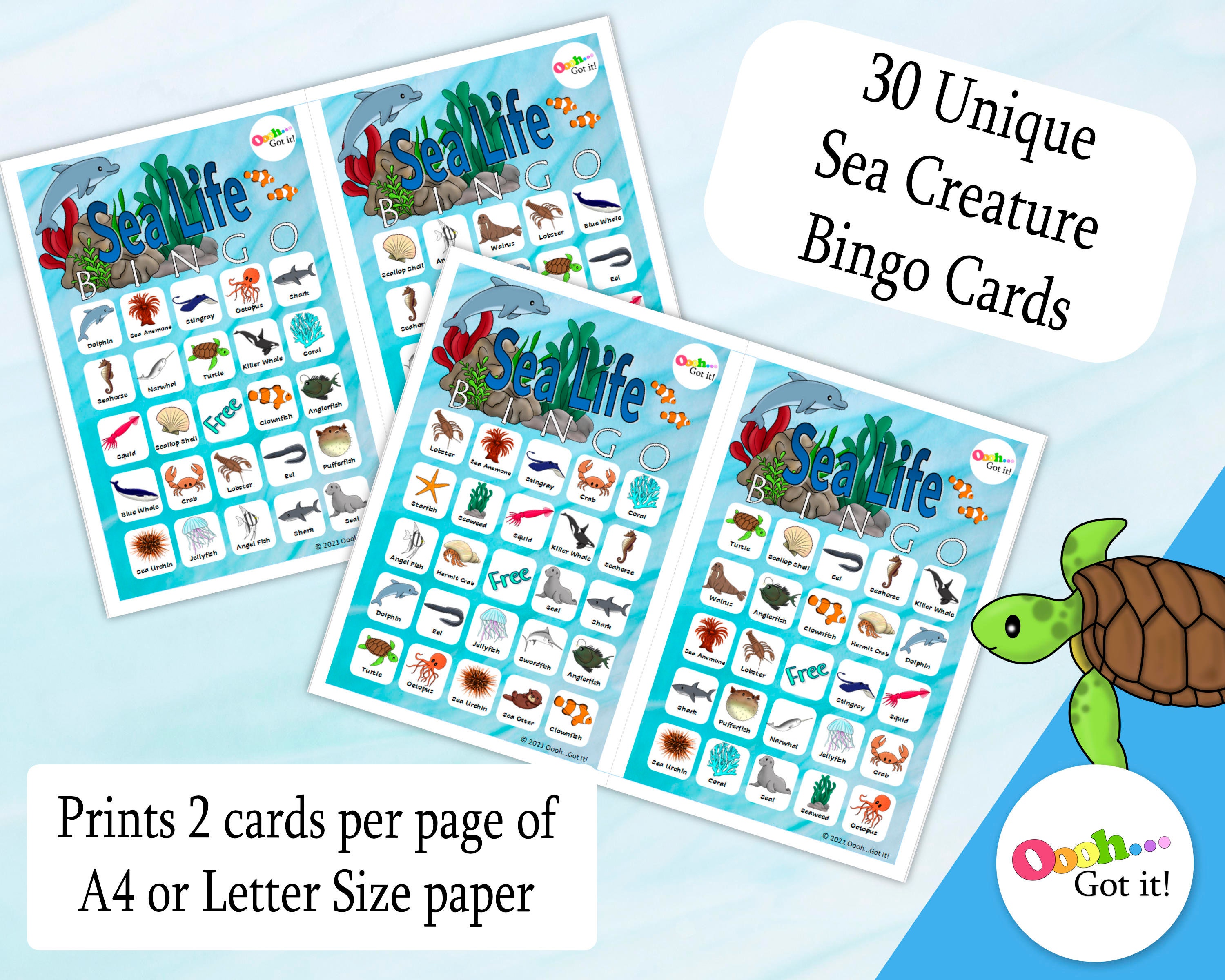 Under the Sea Bingo Game a Printable Ocean Animals Kids - Etsy Canada