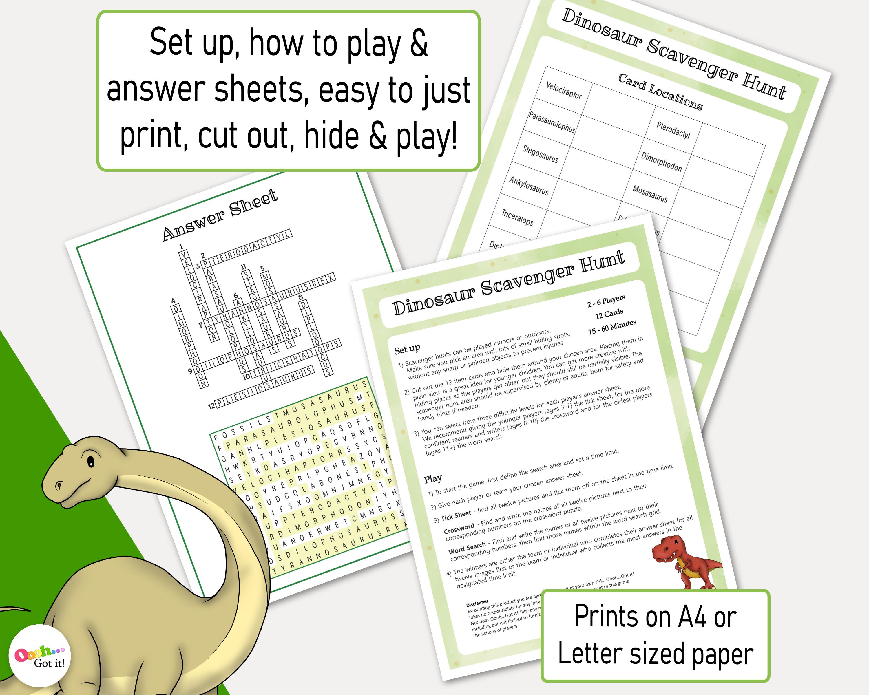 Dinosaur Picture Scavenger Hunt, a Printable Jurassic Picture Matching ...