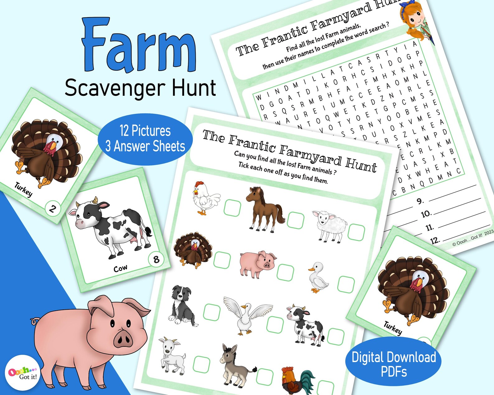 Farm Animal Scavenger Hunt, a Printable Barnyard Picture Treasure Hunt ...