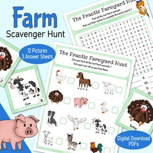 Farm Animal Scavenger Hunt, a Printable Barnyard Picture Treasure Hunt ...
