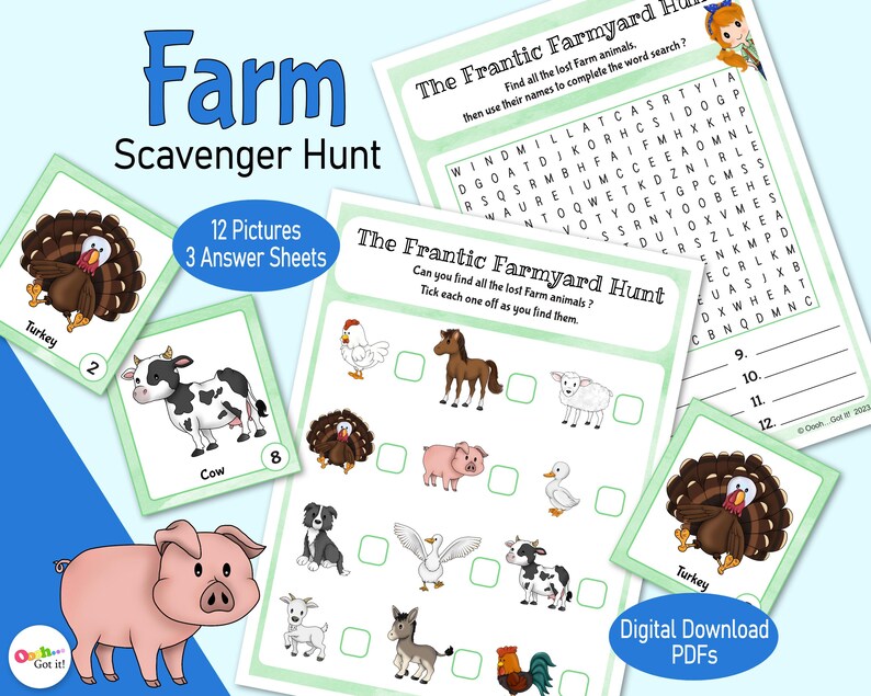 Farm Animal Scavenger Hunt, a Printable Barnyard Picture Treasure Hunt ...