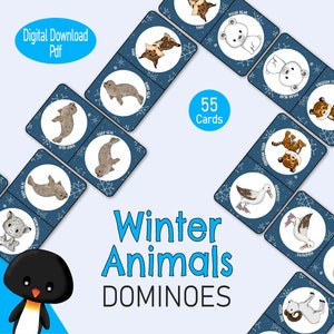 Winter Animal Dominoes, a Printable Snowy Day, Polar Bear Kids Activity ...