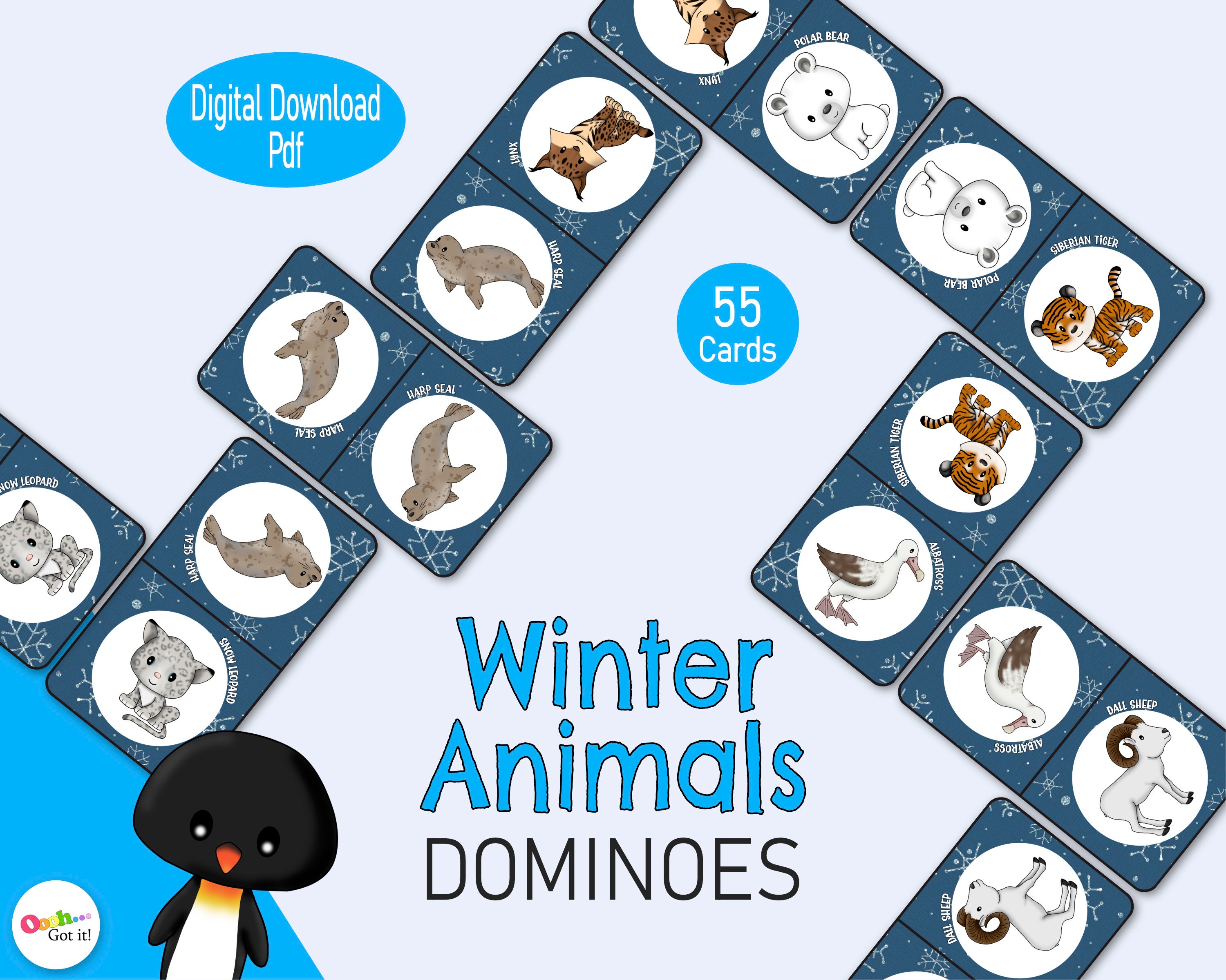 Winter Animal Dominoes, a Printable Snowy Day, Polar Bear Kids Activity ...