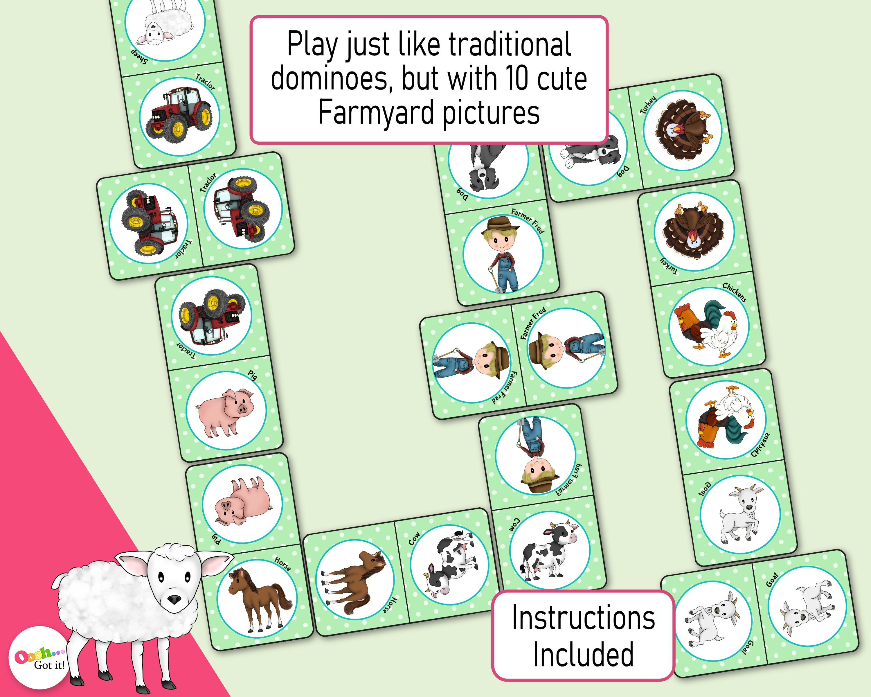 Farm Animals Dominoes, a Printable Farmyard Game Party Favor, or Gift ...