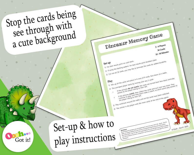 Dinosaur Memory Card Game a Printable Jurassic Picture - Etsy