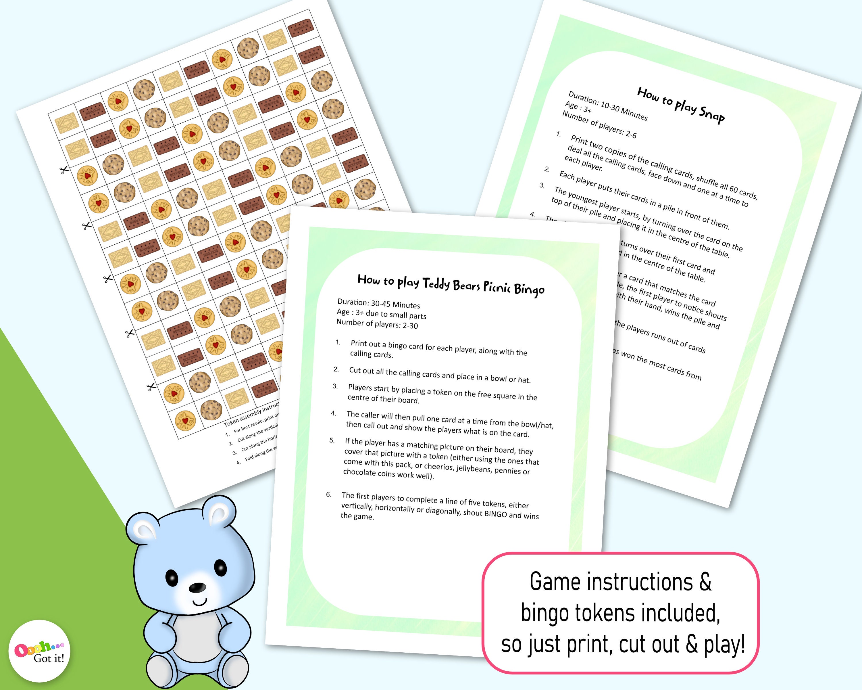 Teddy Bears Picnic Bingo, a Printable Baby Shower, or 1st Birthday ...