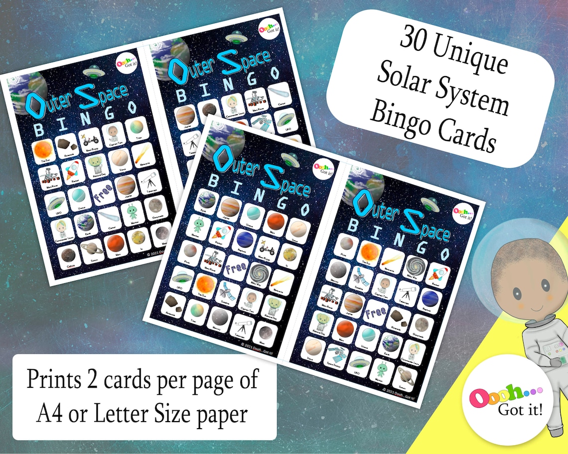 Space Bingo Cards a Printable Alien Party Game or Kids Solar - Etsy UK