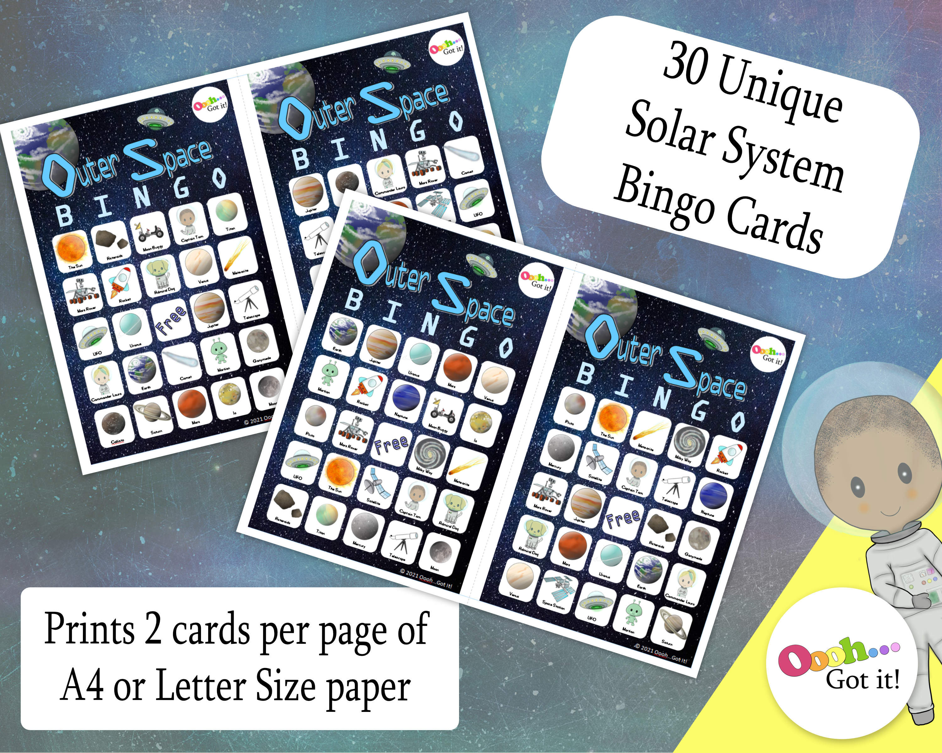 Space Bingo Cards a Printable Alien Party Game or Kids Solar - Etsy UK