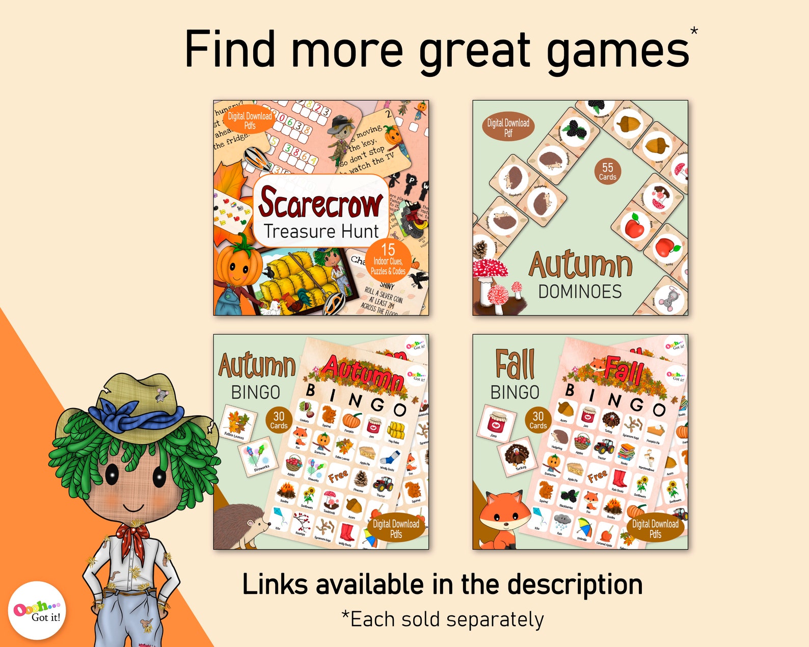 Fall Scarecrow Bingo Game, a Printable Kids Activity, a Family Game ...
